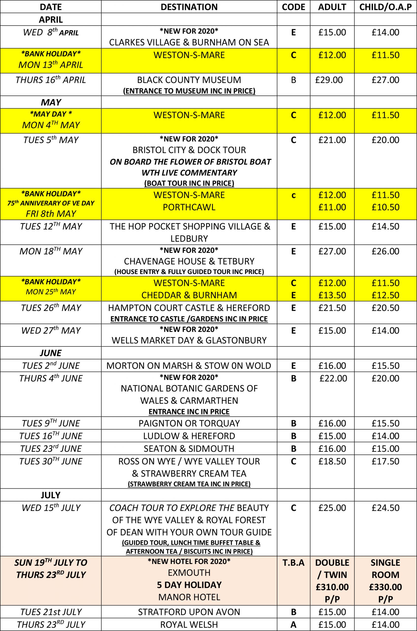 Our Trip Calendar – JensonsTravel – Bus trours and trips Pontypool