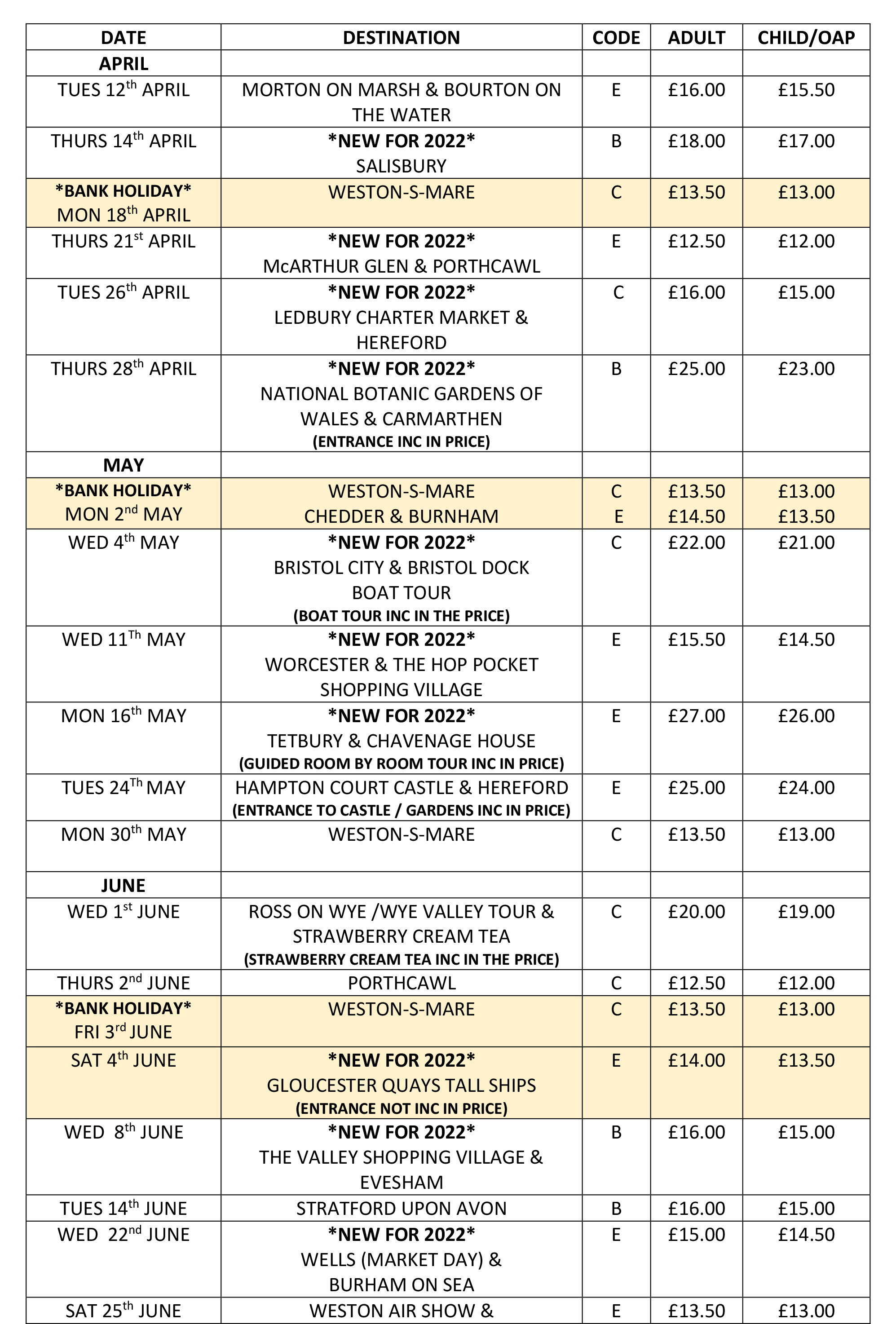 Our Trip Calendar – Jensons Travel – Bus trours and trips Pontypool