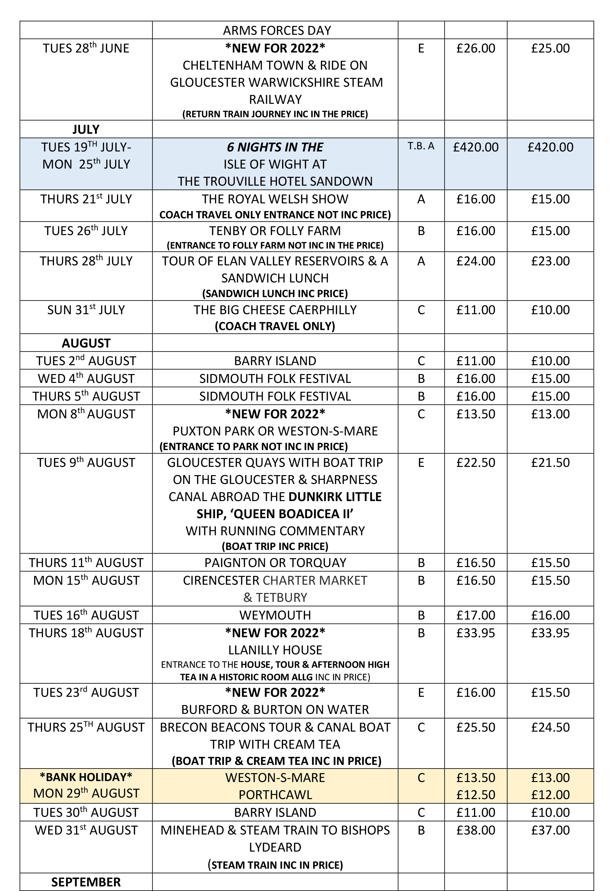 Our Trip Calendar – Jensons Travel – Bus trours and trips Pontypool