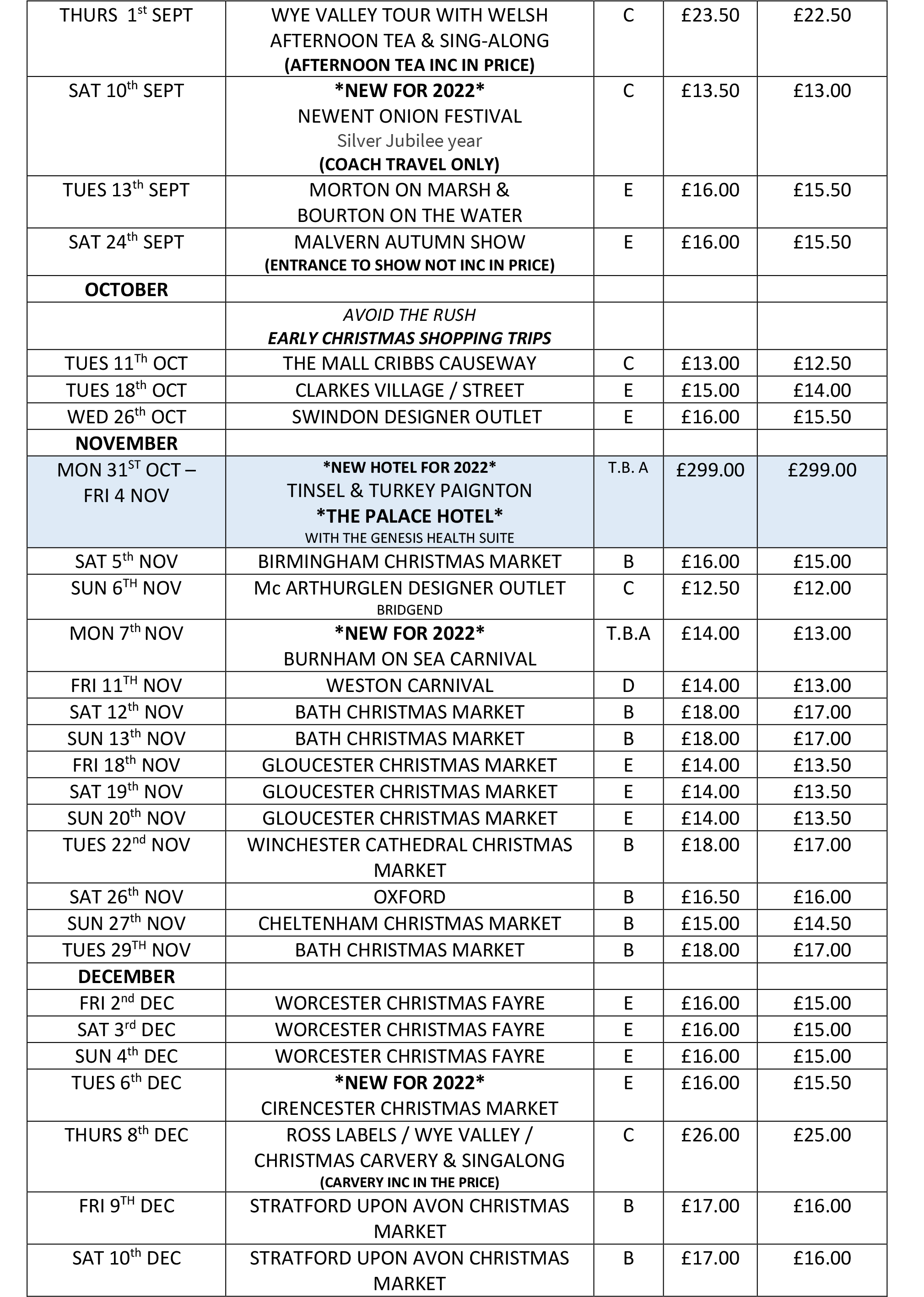Our Trip Calendar – Jensons Travel – Bus trours and trips Pontypool