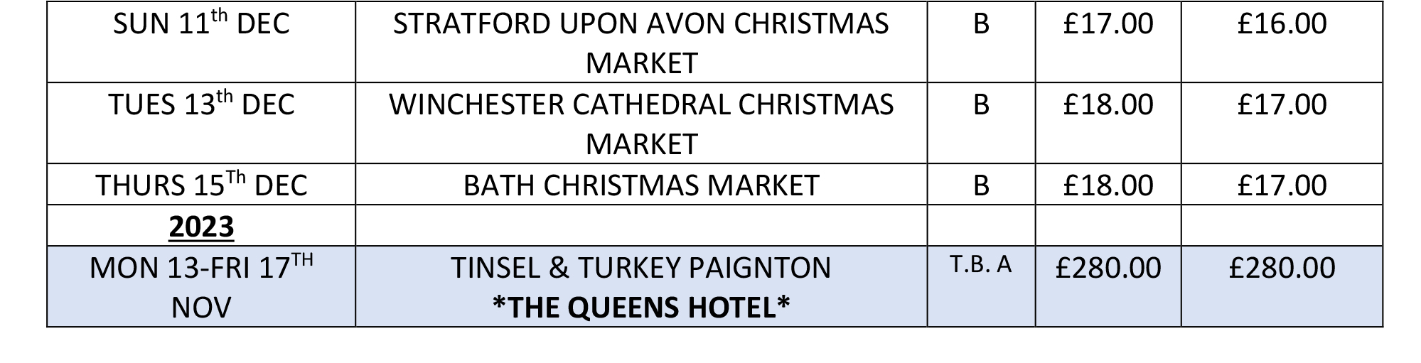 Our Trip Calendar – Jensons Travel – Bus trours and trips Pontypool