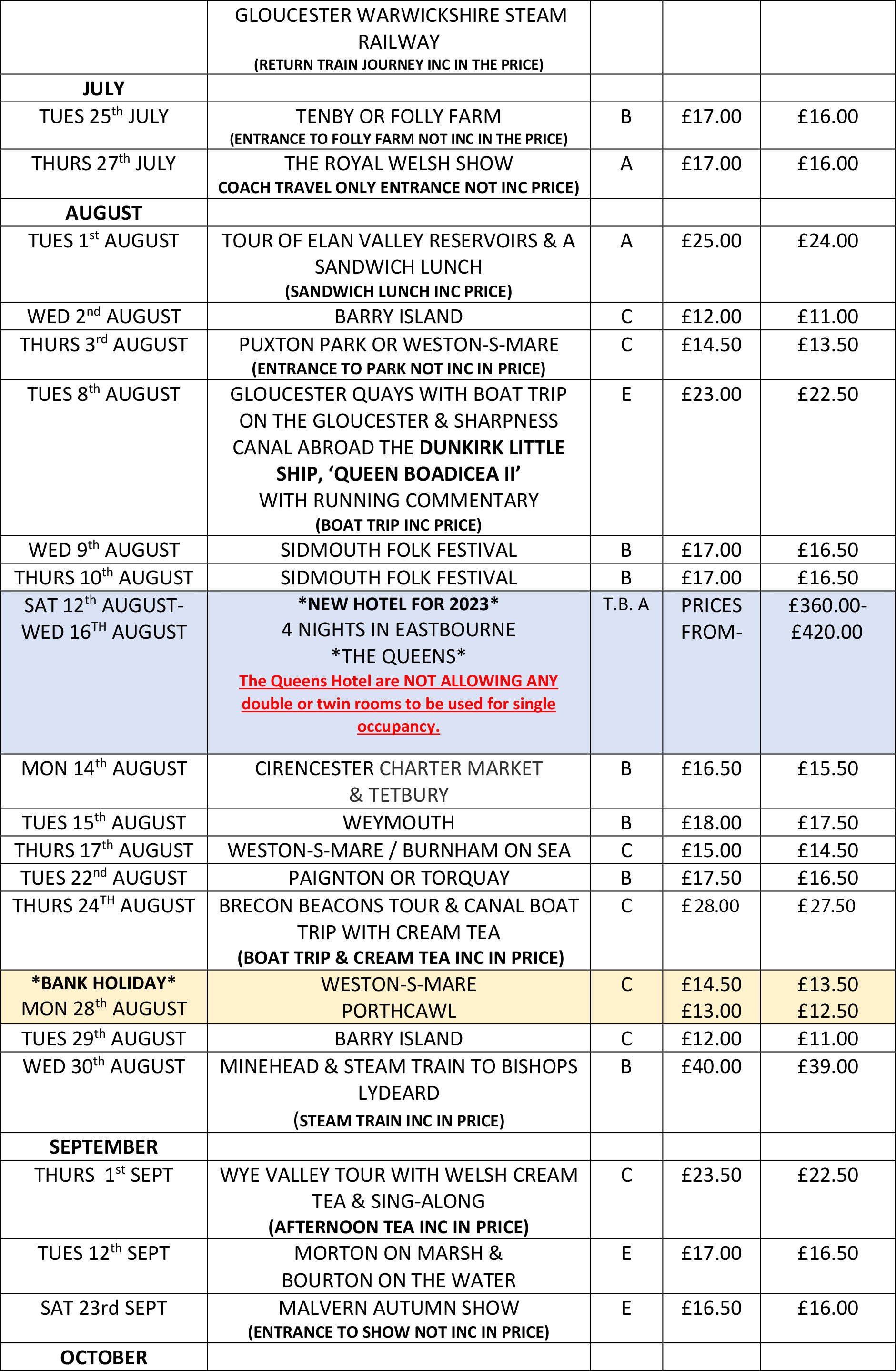 Our Trip Calendar – Jensons Travel – Bus trours and trips Pontypool
