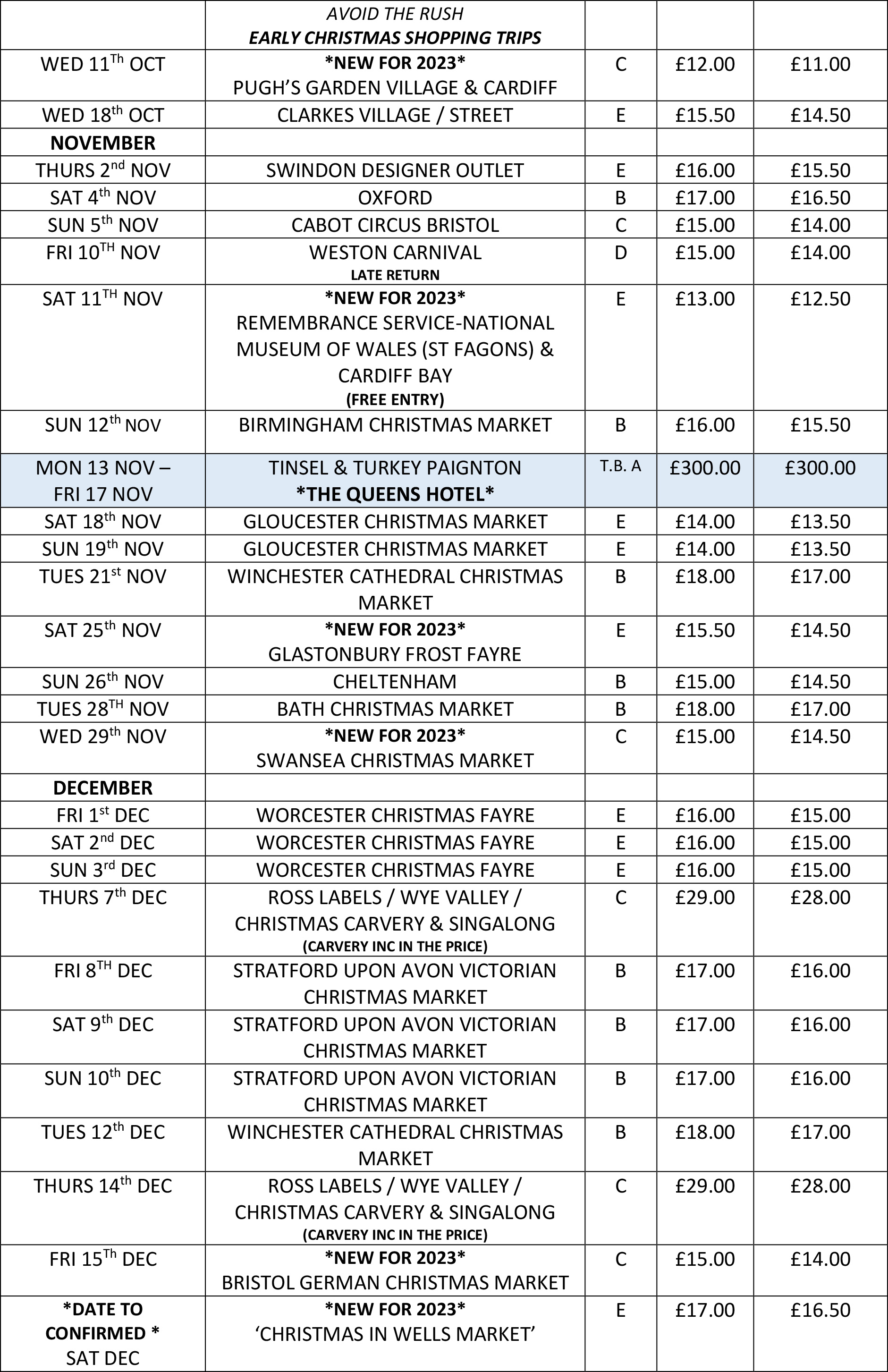 Our Trip Calendar – Jensons Travel – Bus trours and trips Pontypool